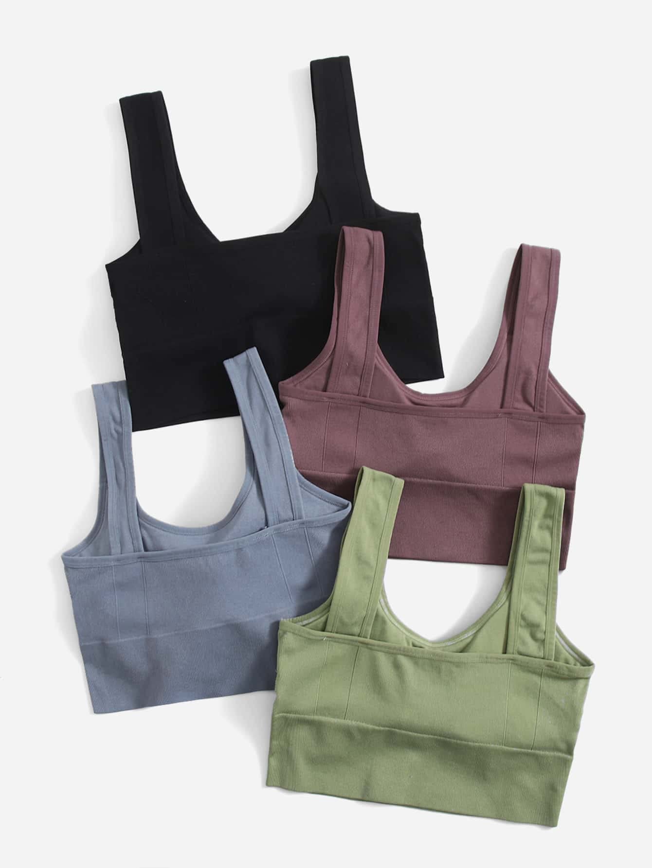 Verdusa Women's 3 Pack Ribbed Sports Bra High Support Athletic Workout Yoga Bra Multicolor C M