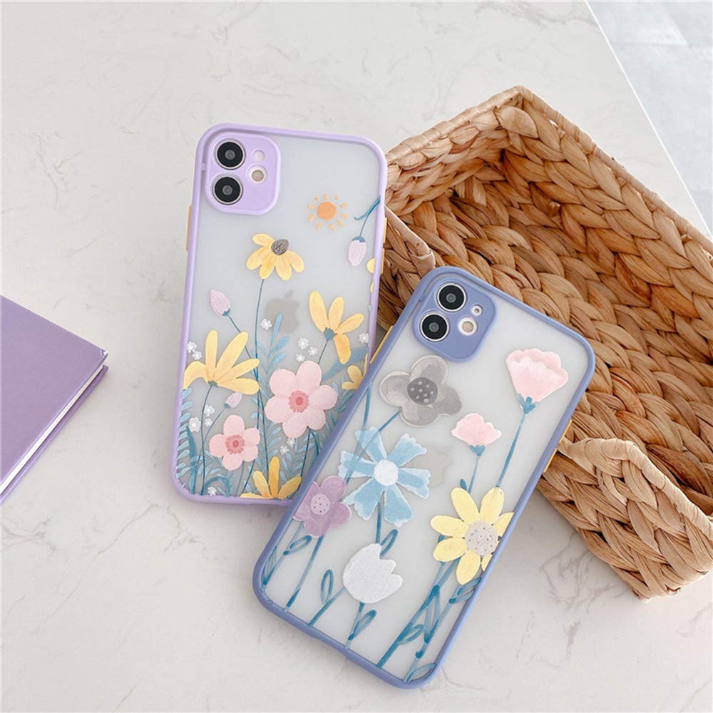 Ownest Compatible for iPhone Xs Max Case for Clear Frosted PC Back Flowers Pattern 3D Floral Girls Woman and Soft TPU Bumper Protective Silicone Slim Shockproof Case for iPhone Xs Max-Purple
