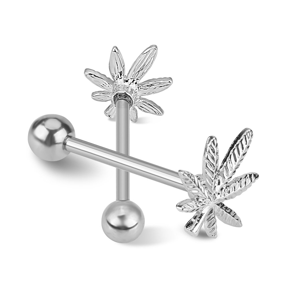 Tongue Ring Tongue Stud Leaf Tongue Leaf Tongue Ring Tongue Piercing Ring Stainless Steel Stud, Body Piercing Jewelry