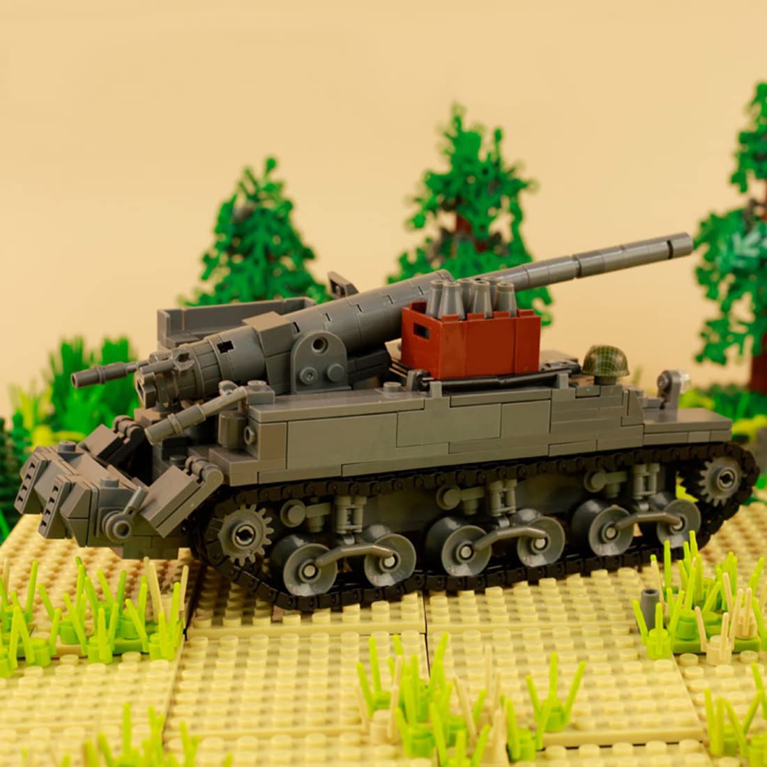 Topoo Tank Building Kit WW2 Military War Battle Tank Sets Army Vehicles Model Compatible with Lego Space Wars COBI - M12 Carriage Tank Model
