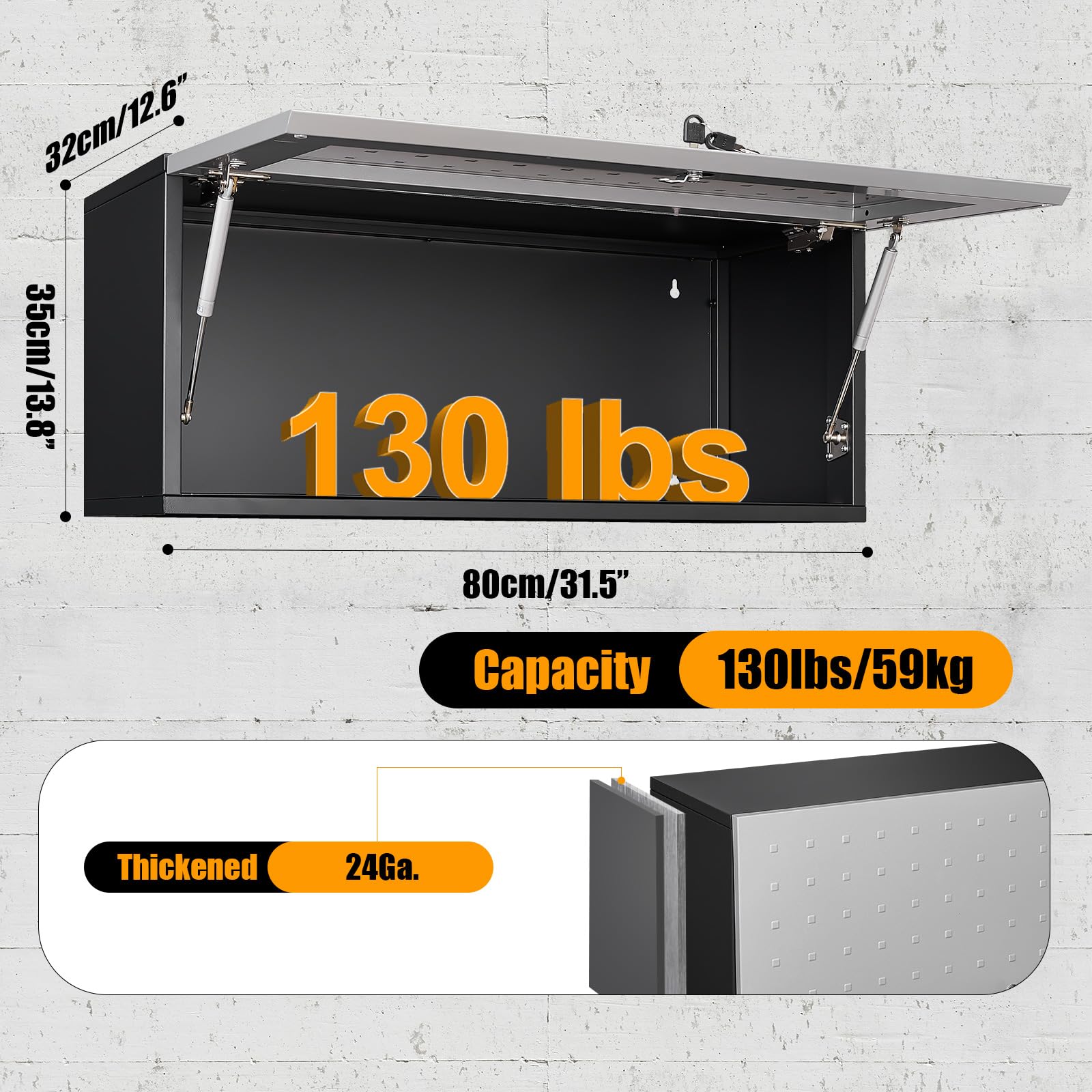MetalMax Metal Wall Cabinet for Garage Floating Garage Storage Cabinet Wall Mount Shop Cabinet Upper Storage Trailer Cabinet GearBox Flip Up Tool Cabinet Small Wall Steel Cabinet Assembly Required