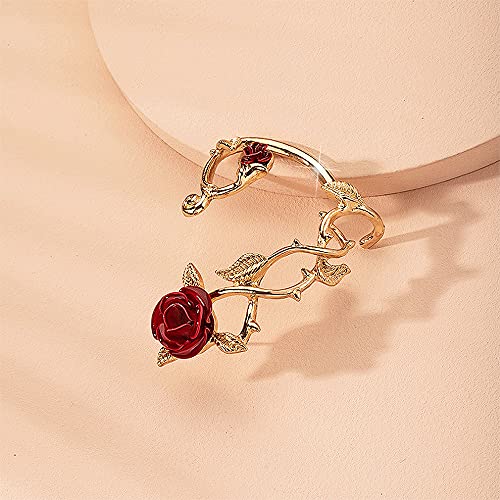 Retro Rose Flower Climbers Crawler Jacket Earrings Sparkly Metal Left Ear Cuff Wrap Clip Stud Earring for Women Fashion Jewelry 1 PC (Gold)
