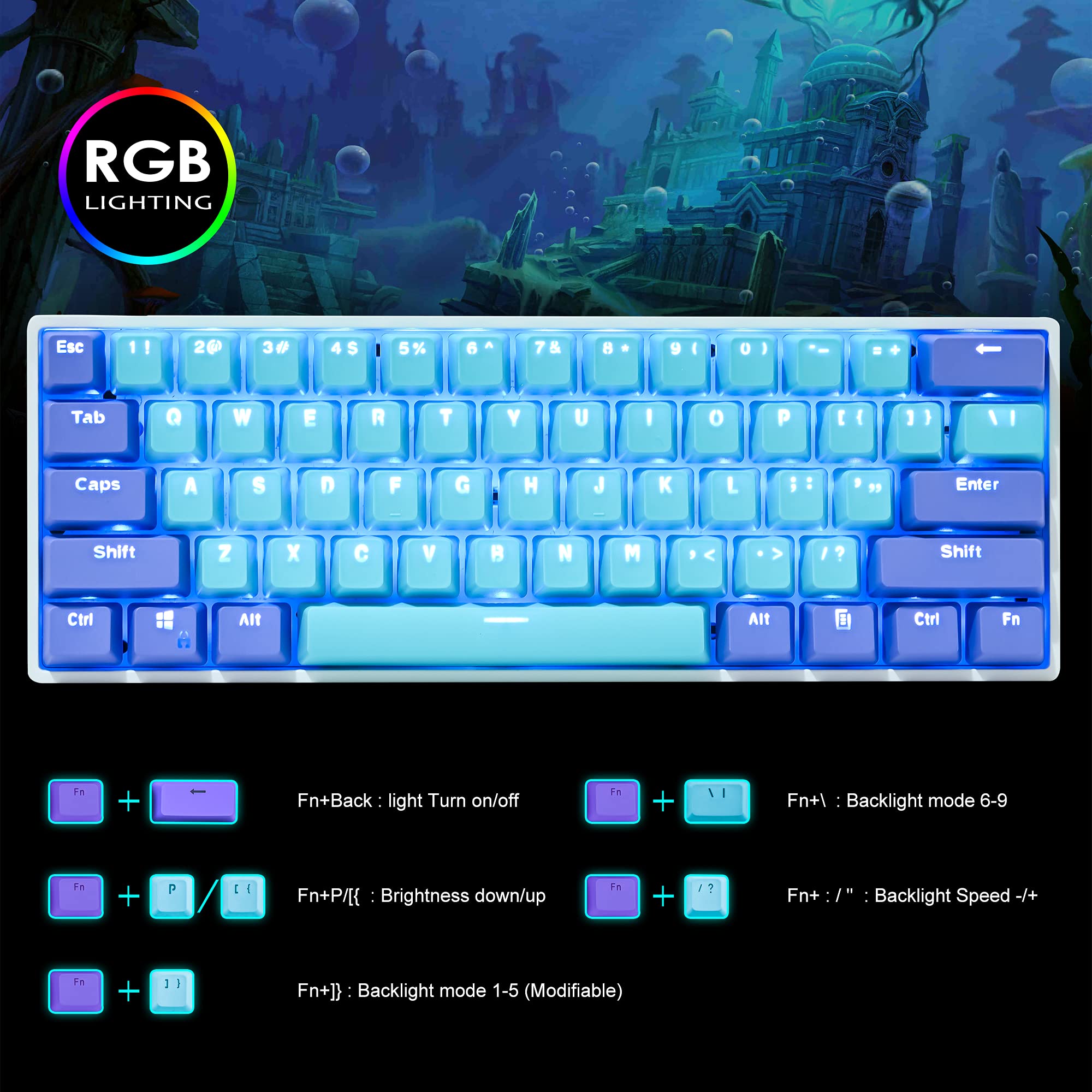 Ussixchare GK61 60% Mechanical Keyboard SK61 Custom RGB Programmable Gaming Keyboard with Hot Swappable Red Switch for PC/Win/PS4/Xbox (Gateron Optical Brown, Shen2)