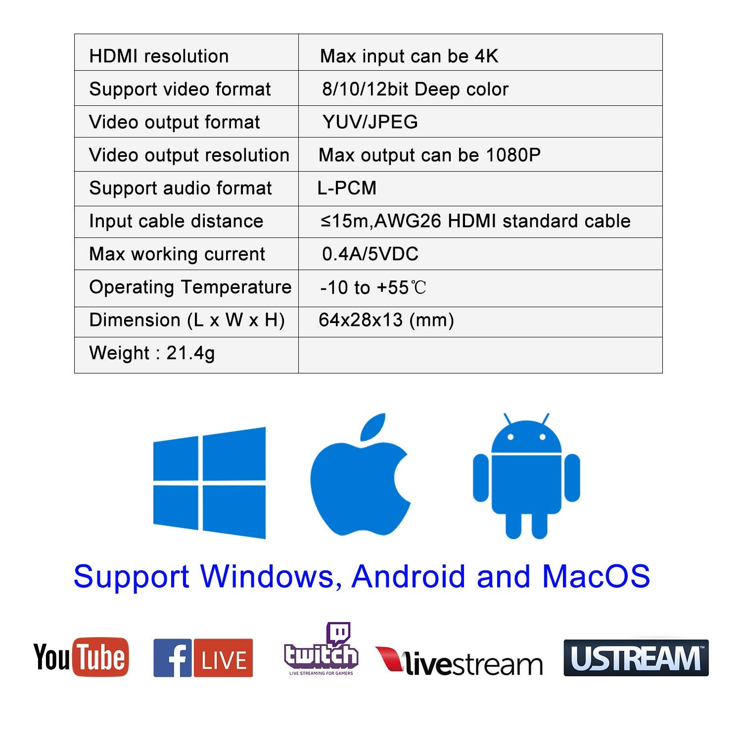 ORIVISION Audio Video Capture Cards Cam Link Card HDMI to USB 2.0 Full HD Record via DSLR Camcorder Action Cam for Acquisition Live Streaming Gaming Teaching Conference(Support VLC/OBS/Amcap)