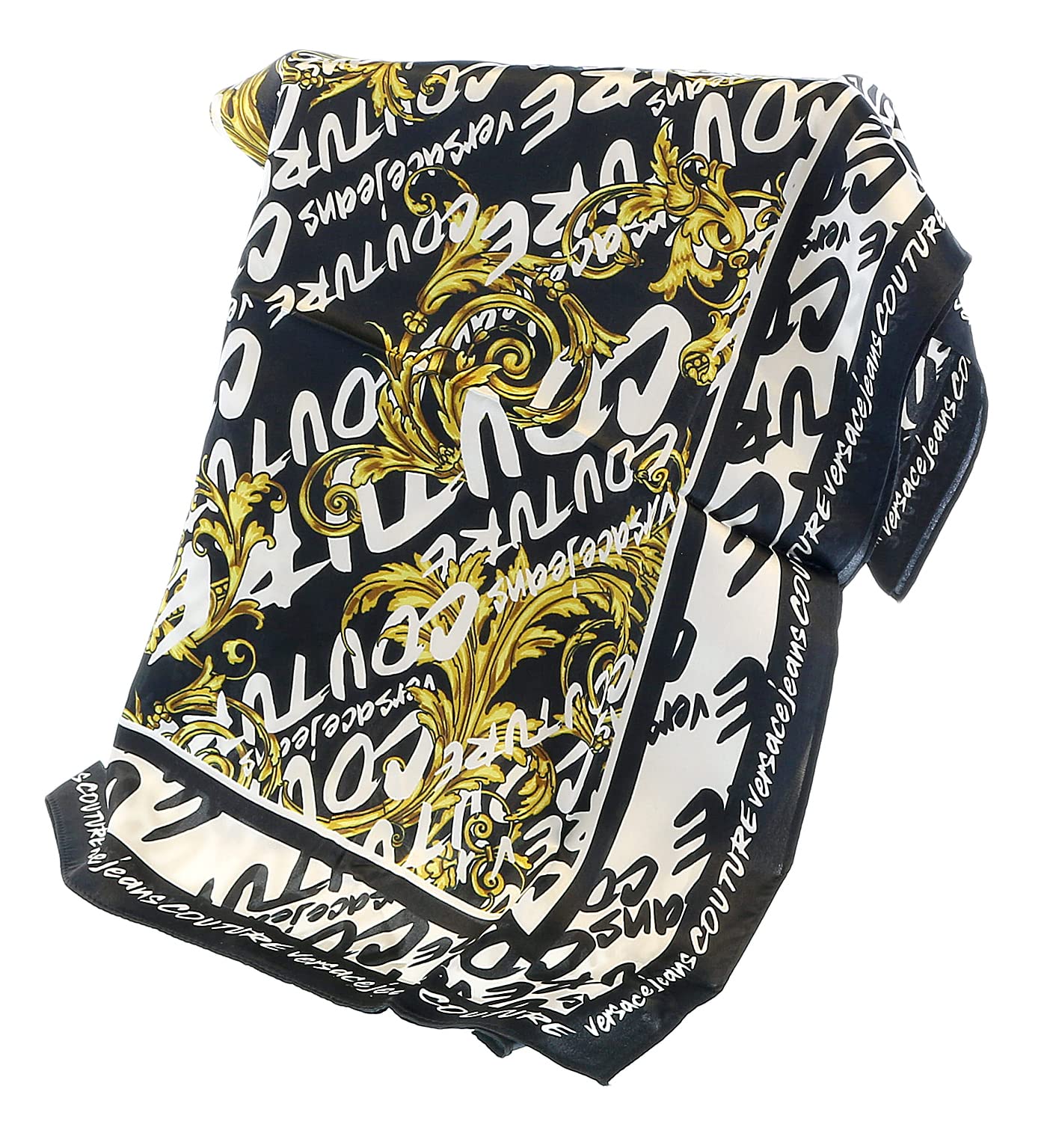 VERSACE JEANS COUTURE Black/Gold/White Signature Brush Pattern Fashion Scarf for Womens
