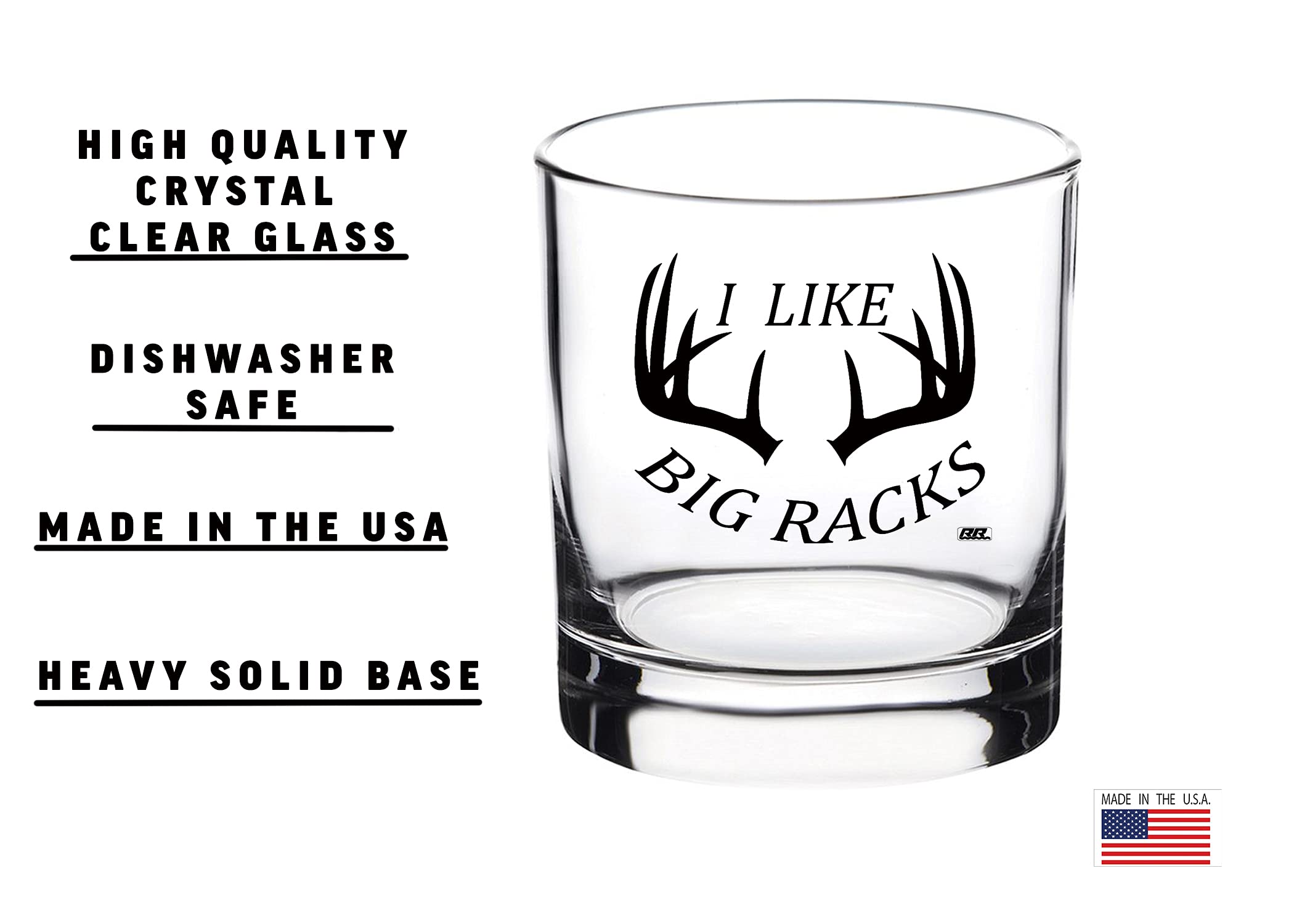 Rogue River Tactical Funny I Like Big Racks Hunting Old Fashioned Whiskey Glass Drinking Cup Gift For Hunter