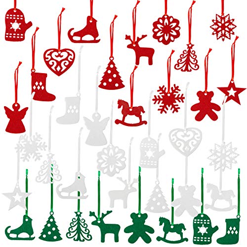 Naler 36 Pieces Christmas Felt Ornament Set - Includes Reindeer, Snowflake, Angel, Glove - Cute Hanging Ornaments for Christmas Tree Decorations