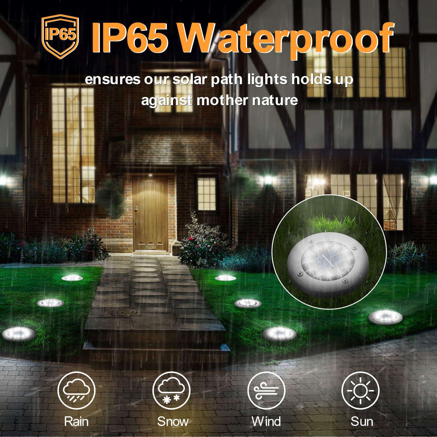 Solar Ground Lights Outdoor 8 Pack -12 LED Solar Powered Disk Lights IP65 Waterproof for Landscape Lighting, Brightright Garden Flat Solar Lights for Lawn Pathway Yard Deck Driveway Walkway (White)
