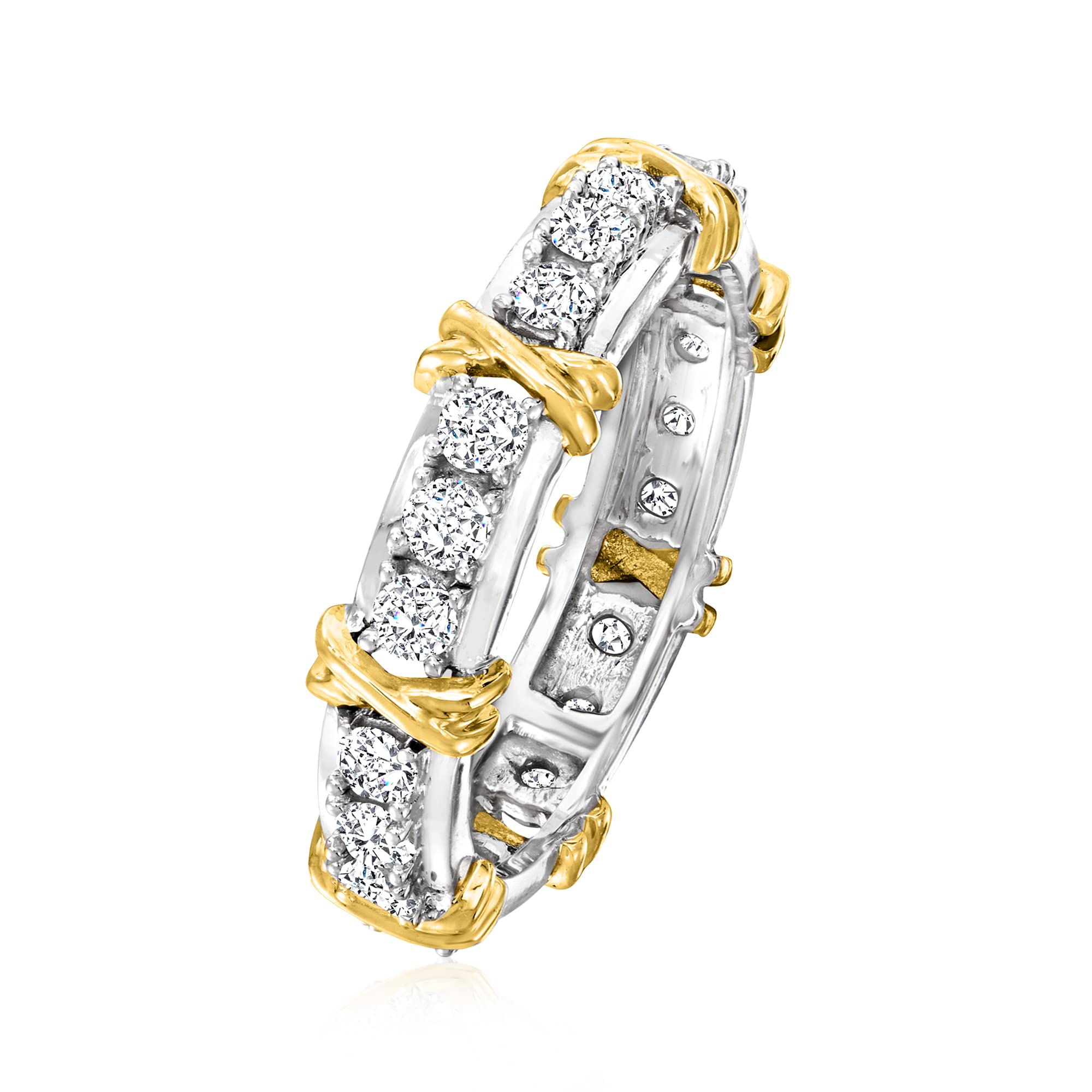 Ross-Simons 1.00 ct. t.w. Diamond X Station Eternity Band in 14kt 2-Tone Gold. Size 8