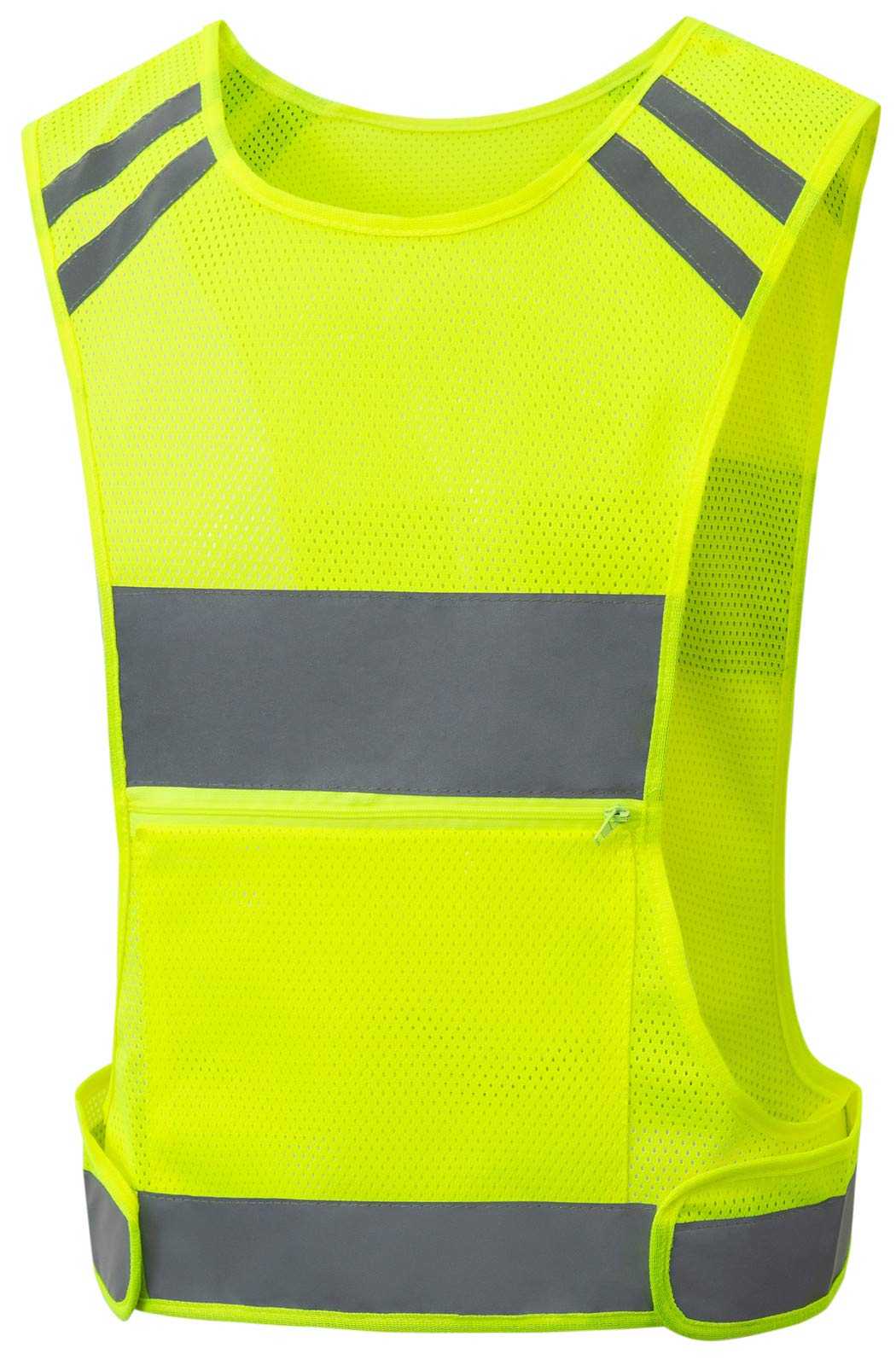 QXGTOB Reflective Running Vest Gear with Large,Zippered Pocket, Adjustable Waist, Light & Comfy satety Vest for Walking, Cycling, Jogging, 360° High Visible Safety Gear for Women and Men Yellow XL