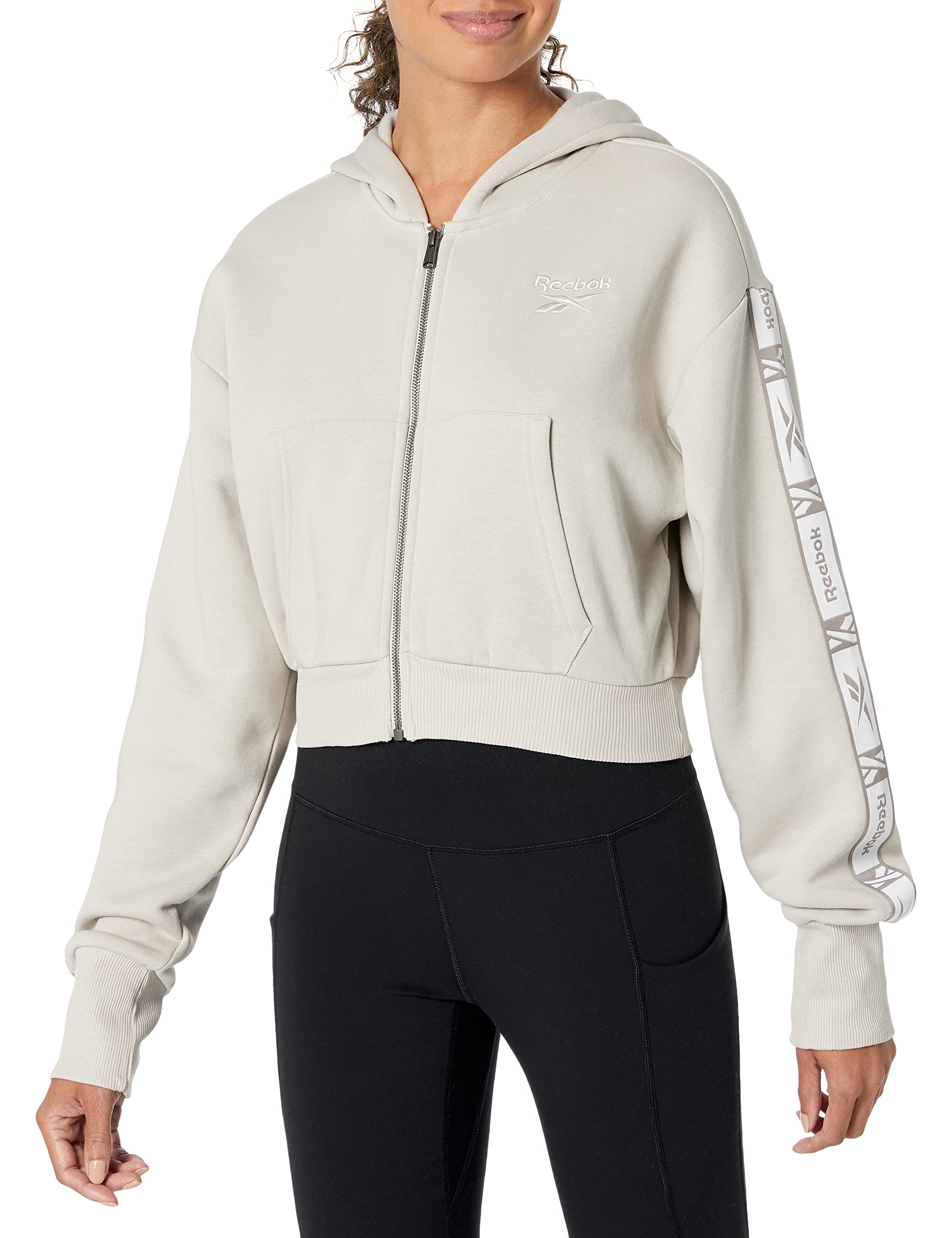 Reebok Women's Standard Full-Zip Hoodie, Medium Grey Heather, Large