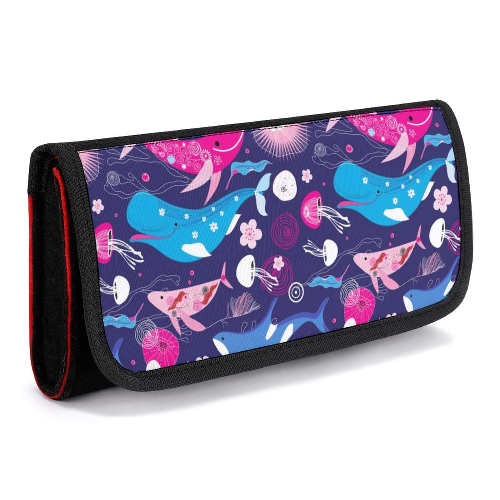 Vibrant Whales Carrying Bag Compatible with Switch Protective Case Slim Felt Pouch with 5 Game Cartridges Holders