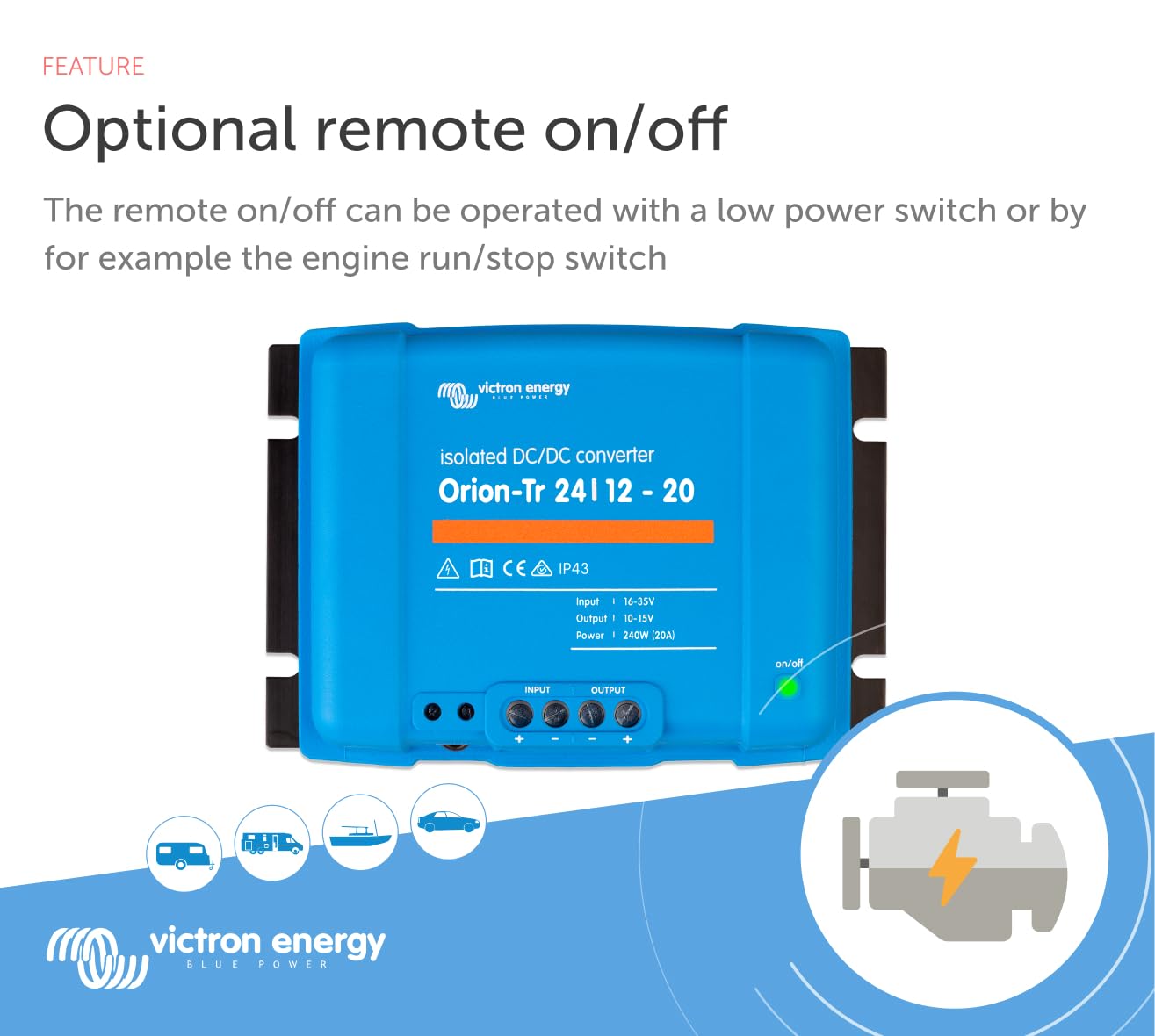 Victron Energy Orion-Tr IP43 24/12-Volt 20 amp 240-Watt Isolated DC-DC Converter