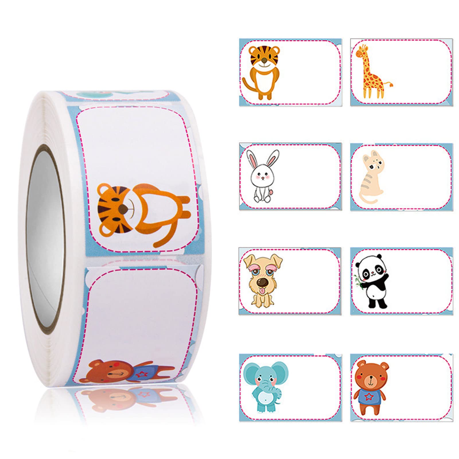 Name Tags Stickers Animal Roll Adhesive Labels Name Badge Personalized Border Stick on Kids Clothes Desk Box Mailing Teachers Nursery Office School Home Supplies, 1 Roll 350 PCS