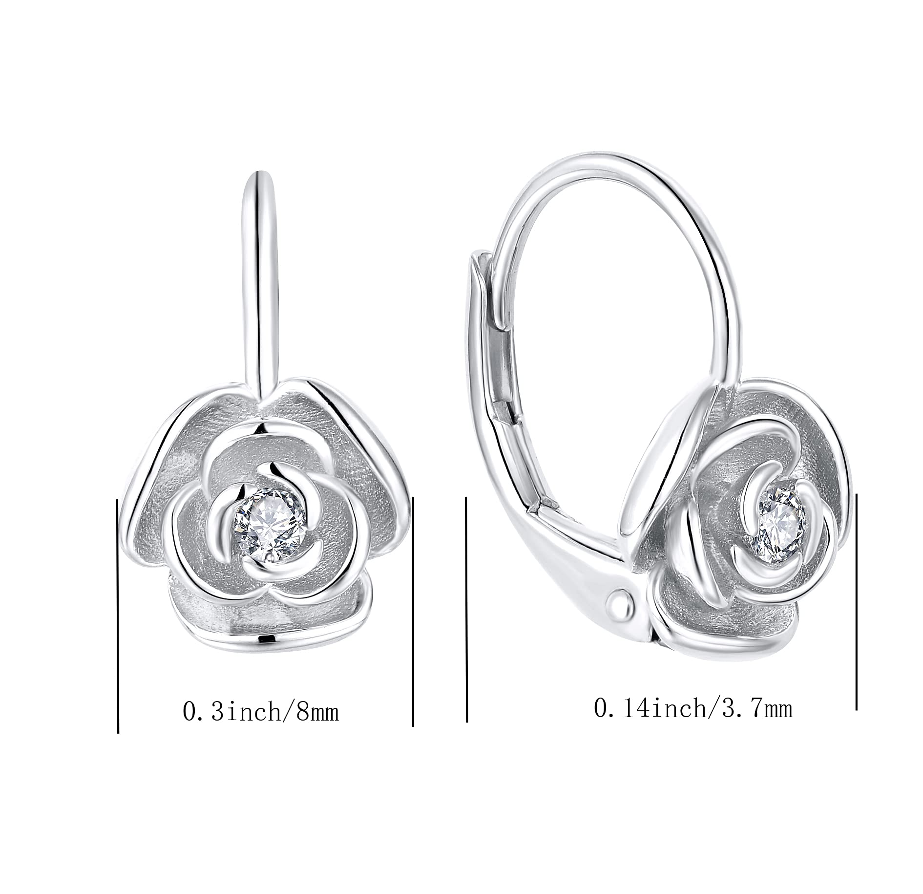 Starchenie Rose Leverback Earrings for Women 925 Sterling Silver Hypoallergenic Jewelry White Gold