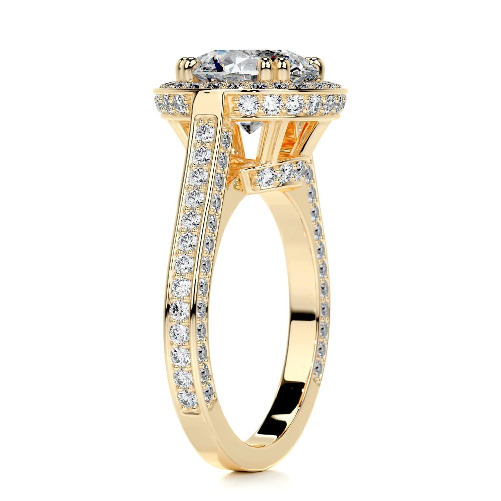 Solid Gold Handmade Wedding Rings 3 CT Round Cut Moissanite Diamond Halo Bridal Engagement Rings for Anniversary Propose Gifts (10K Solid Yellow Gold)