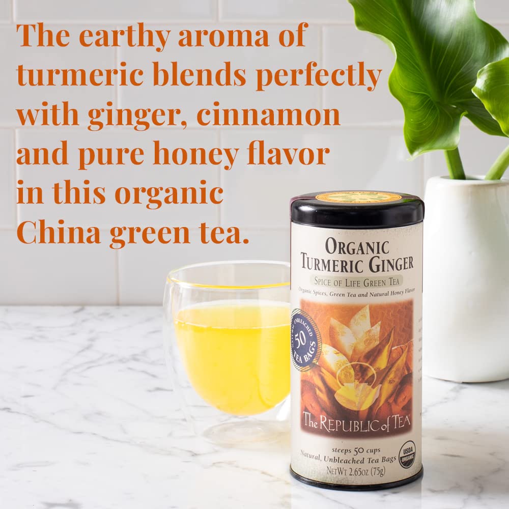 The Republic of Tea โ Organic Turmeric Ginger Green Tea Refill, 50 Tea Bags, Naturally Caffeinated