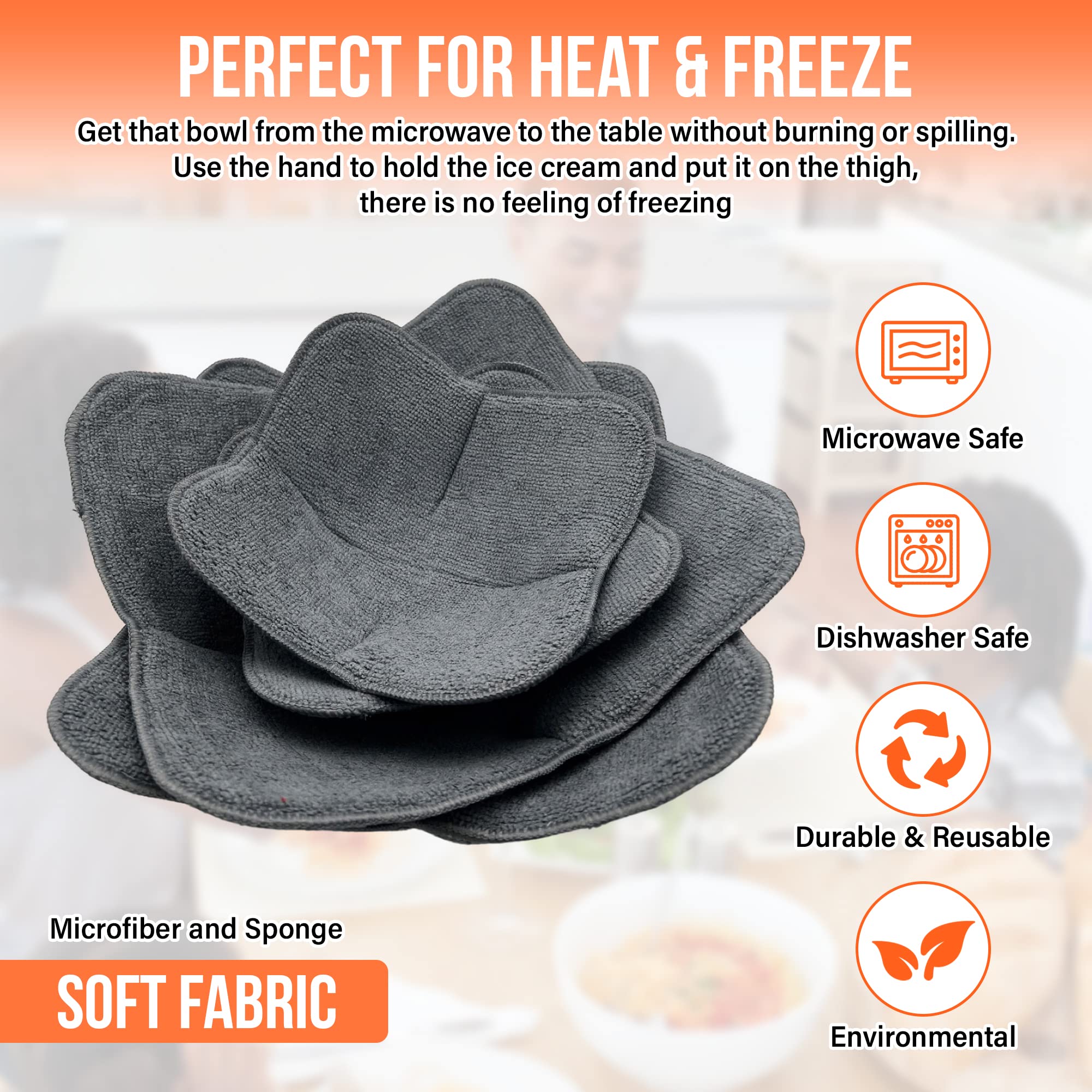RS Collections 4 Pieces Microwave Bowl or Pot Holders Microwave bowl holder set to keep food warm Heat Resistant Potholder Protector Large Hot Pads Microwave Plate Holder(Gray)