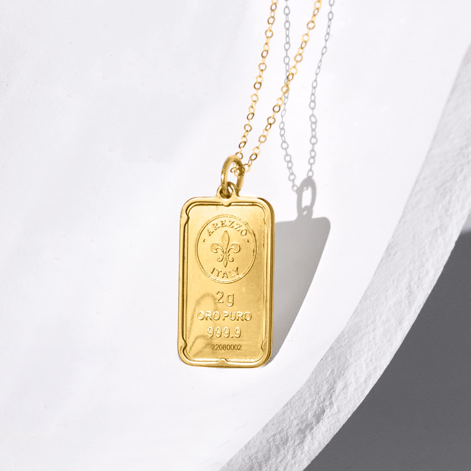 Ross-Simons Italian 24kt Yellow Gold Fleur-De-Lis 2-Gram Ingot Pendant Necklace With 14kt Yellow Gold Frame. 20 inches