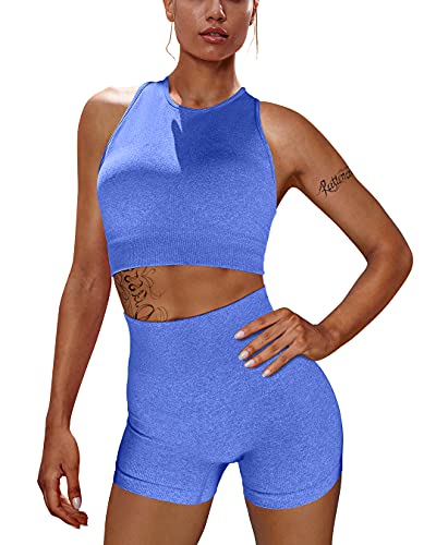 OYS Workout Sets for Women 2 Piece Outfits Seamless High Waisted Yoga Shorts Running Sports Bra Clothes