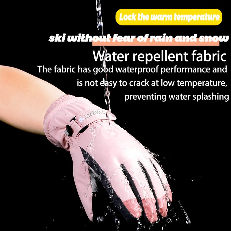 WAMENGJEA Women Winter Ski Gloves, Waterproof Touchscreen Snowboard Gloves, Windproof Warm Snow Gloves for Skiing Running and Cycling (Pink)