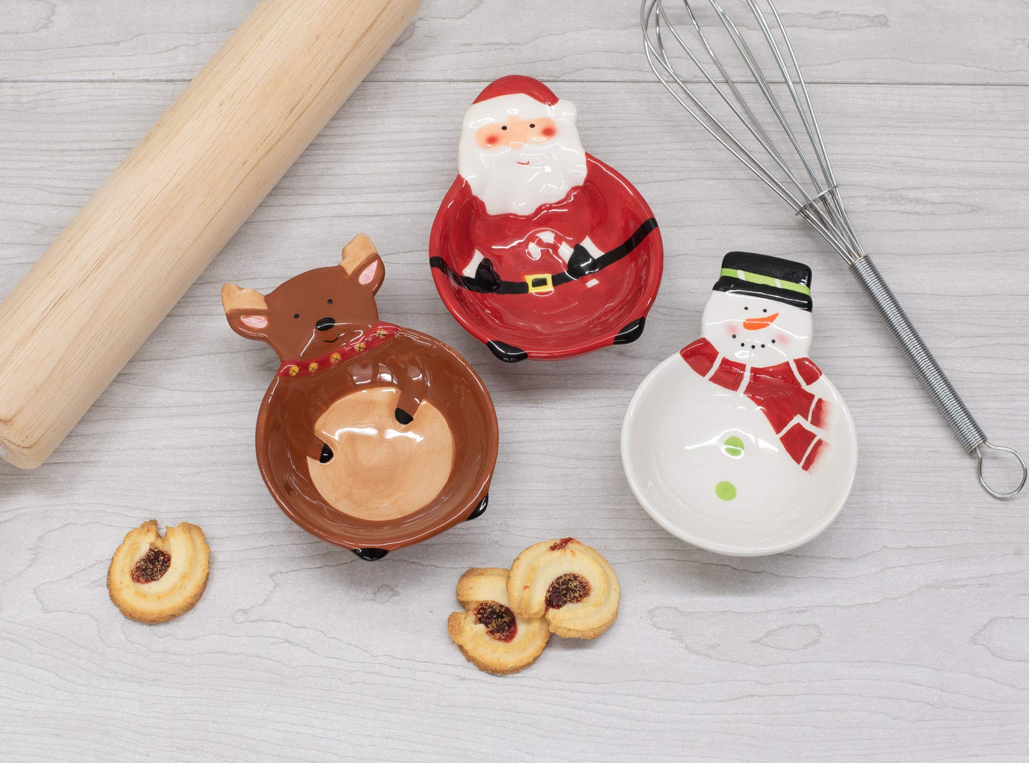 Snowman Reindeer Santa Christmas Character 4.75 Dolomite Ceramic Bowl Set of 3