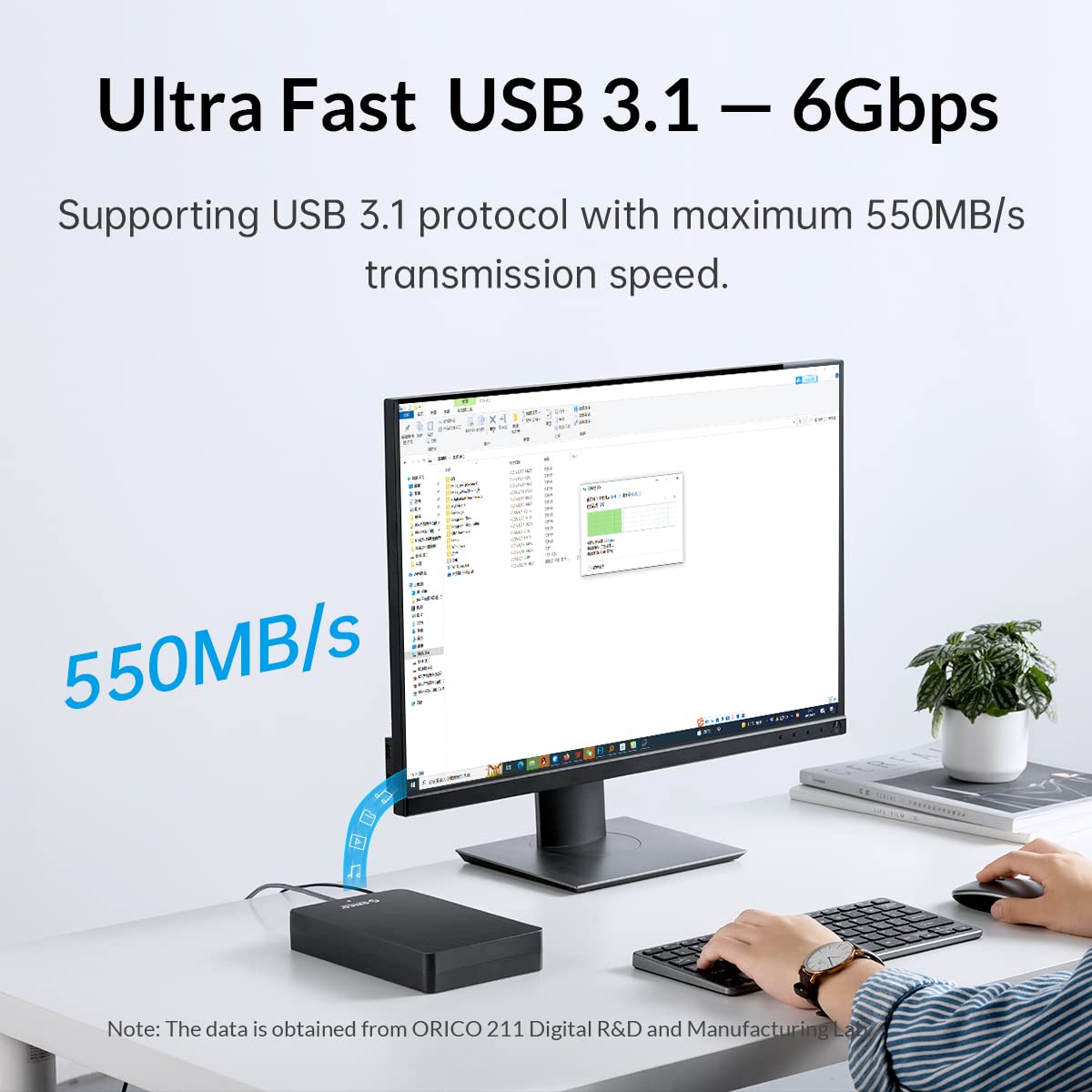 ORICO Hard Drive Enclosure 2.5'' Type C USB 3.1 Gen 1 to SATA 6Gbps External HDD Enclosure for SATA III SSD HDD 9.5/7mm External Hard Drive Case Compatible with PC, Laptop, TV, PS4, Xbox