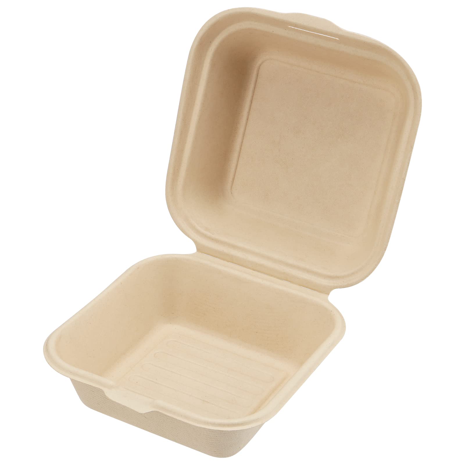 NINGWAAN 100 Pack 6x6 Inch Clamshell Takeout Containers, Single Compartment Clamshell Takeout Box with Hinged Lid, Sugarcane Clamshell To Go Box Containers for Party, Restaurant, Food Truck, Brown