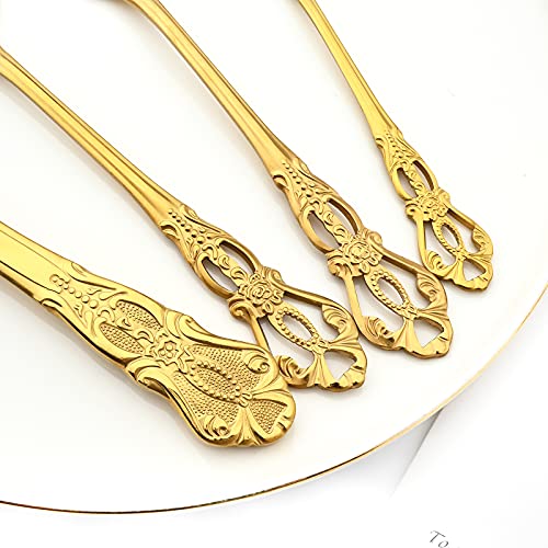 Snplowum Royal 24-piece Gold Mirror Silverware Dinnerware, 18/10 Stainless Steel Luxury Flatware Service For 6 Tableware Ideal For Wedding Home Restaurant, Dishwasher Safe