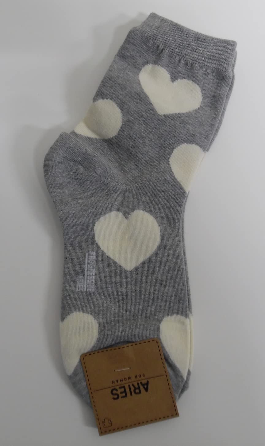 RJ Women's Socks with Sweet heart design- 4 Pairs set-Made in Korea, White/Gray/Black/Navy, SW2201