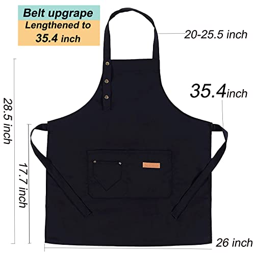 YFJQTZX Adjustable Canvas Apron Women Men, Waterproof Kitchen Aprons for Women With Pockets, Cute Cooking Chef Aprons for Men Grill(Black)