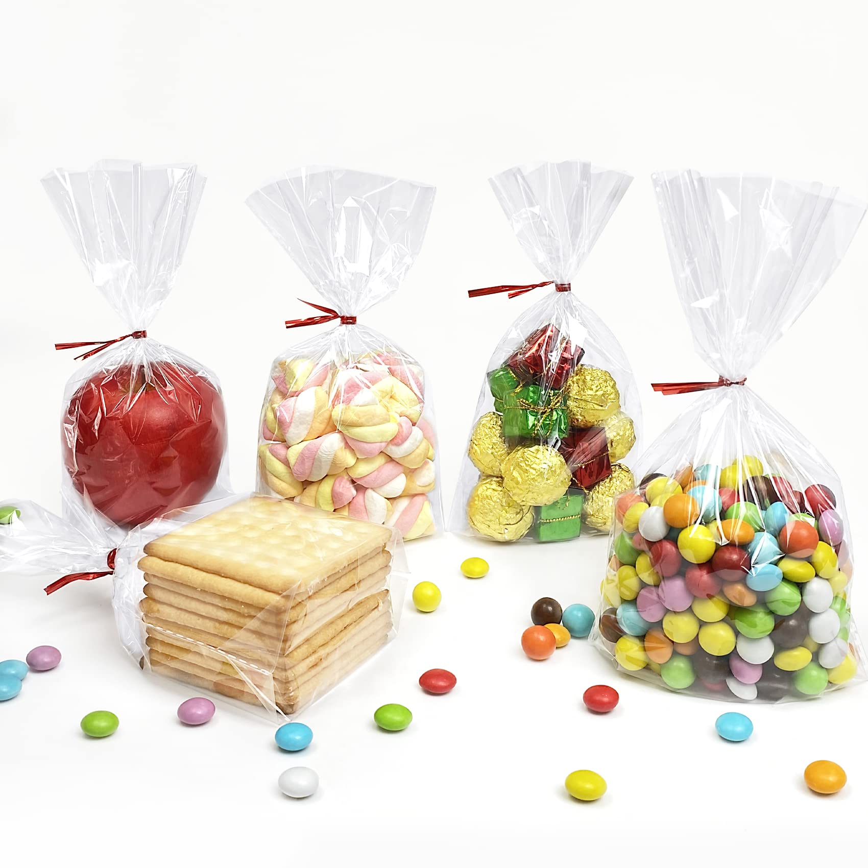 Morepack Flat Bottom Cellophane Bags,100Pcs 5x2x8 Inches Clear Cello Bags Flat Bottom Cellophane Treat Bags for Cookie