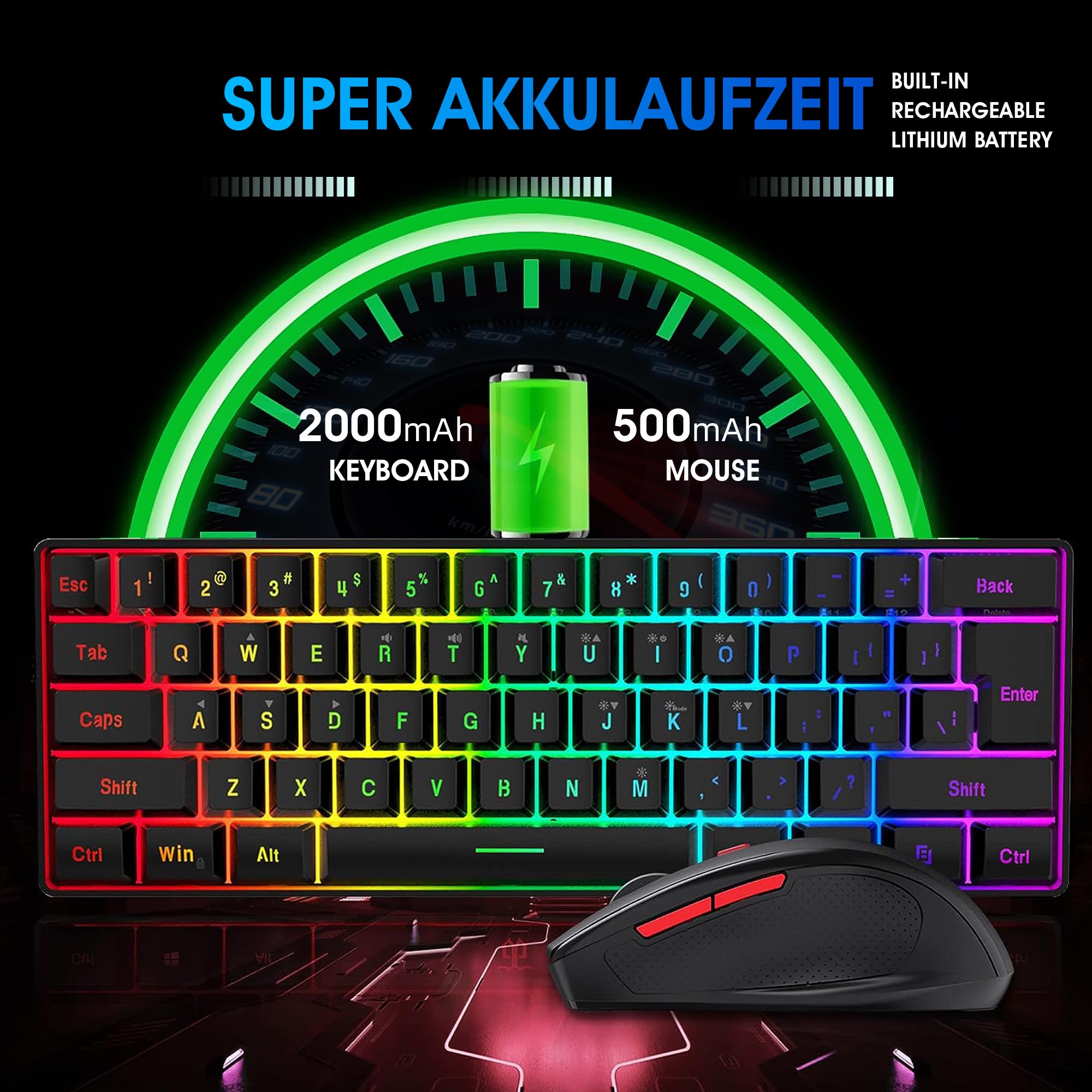 Snpurdiri 60% Wireless Gaming Keyboard,2200mAh Mini 61 Keys Mechanical Feeling Keyboard with Bluetooth 5.1&2.4G Wireless Dual Modes,Support Charging,Suitable for PC/Tablet/Smartphone Gamer,White