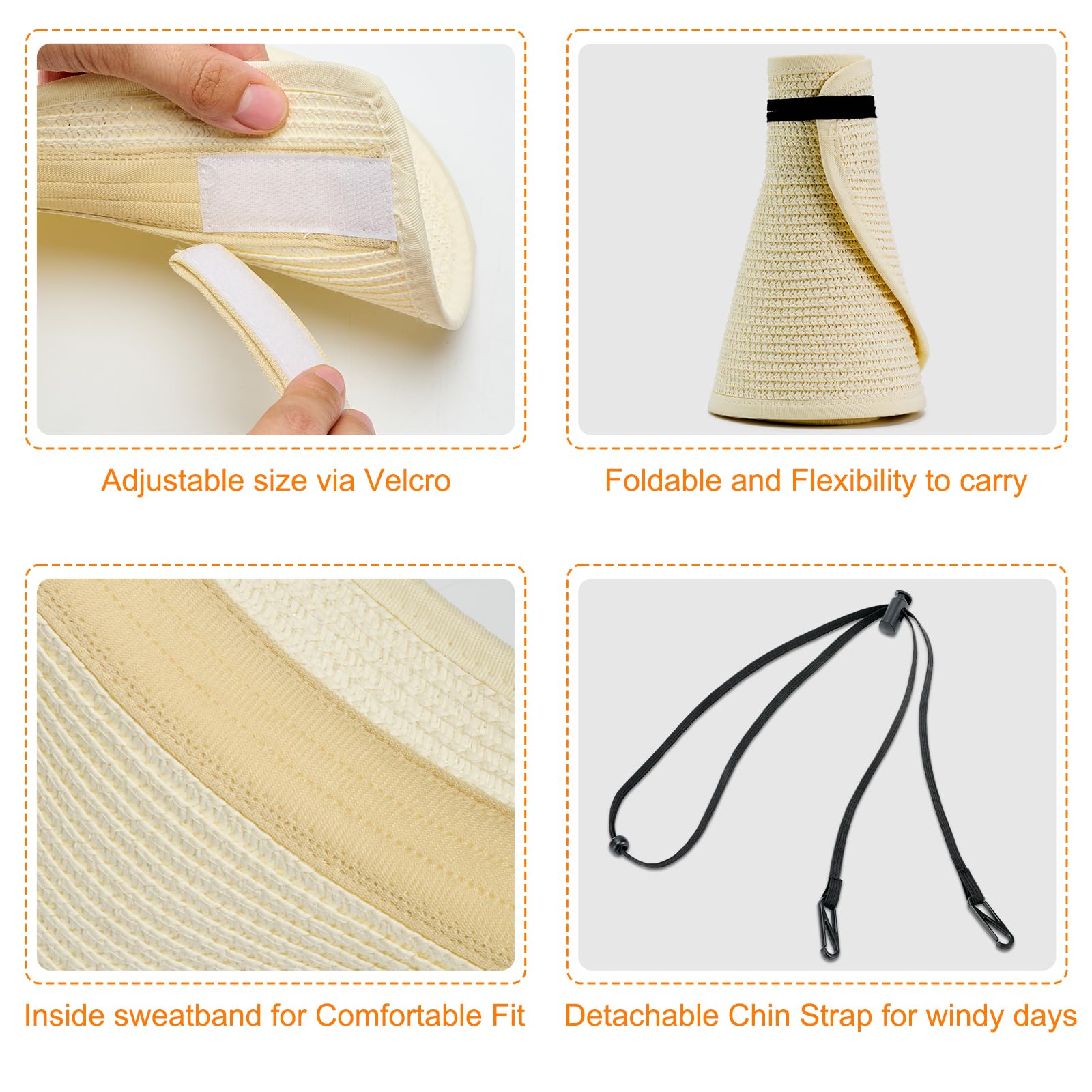 VIFUUR Sun Straw Hats Roll-up Ponytail Wide Brim Summer Visor for Womens Beach Hat Packable UPF UV Travel Brown