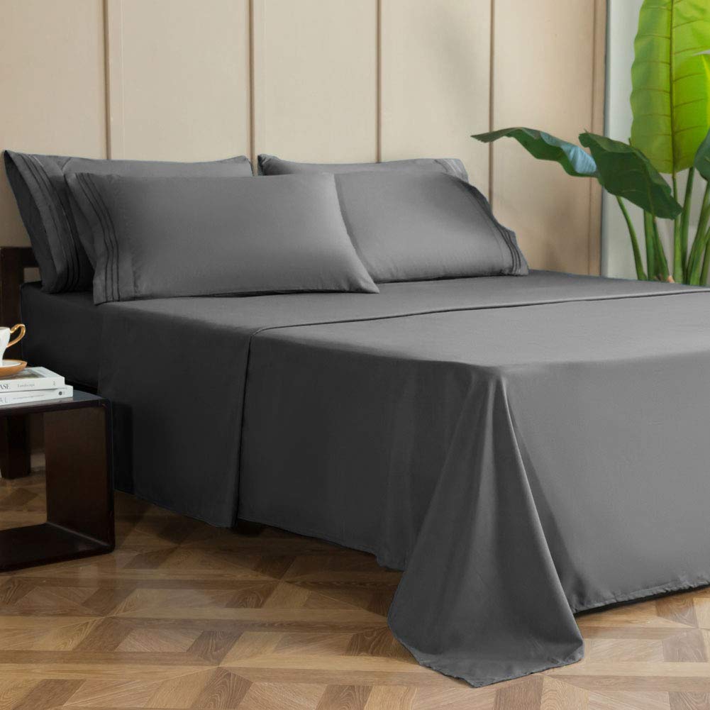 SONORO KATE Bed Sheet Set Super Soft Microfiber 1700 Thread Count Luxury Egyptian Sheets 16-Inch Deep Pocket,Wrinkle-4 Piece(Navy Blue, California King)