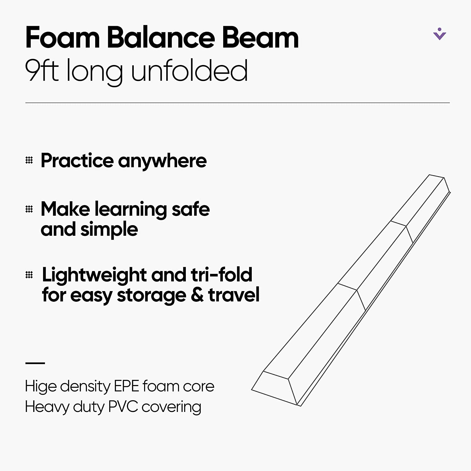 Oteymart Balance Beam Folding Gymnastics Beam Extra Firm Foam Anti-Slip Bottom Equipment for Floor Home Training, Kids, Adults (9)