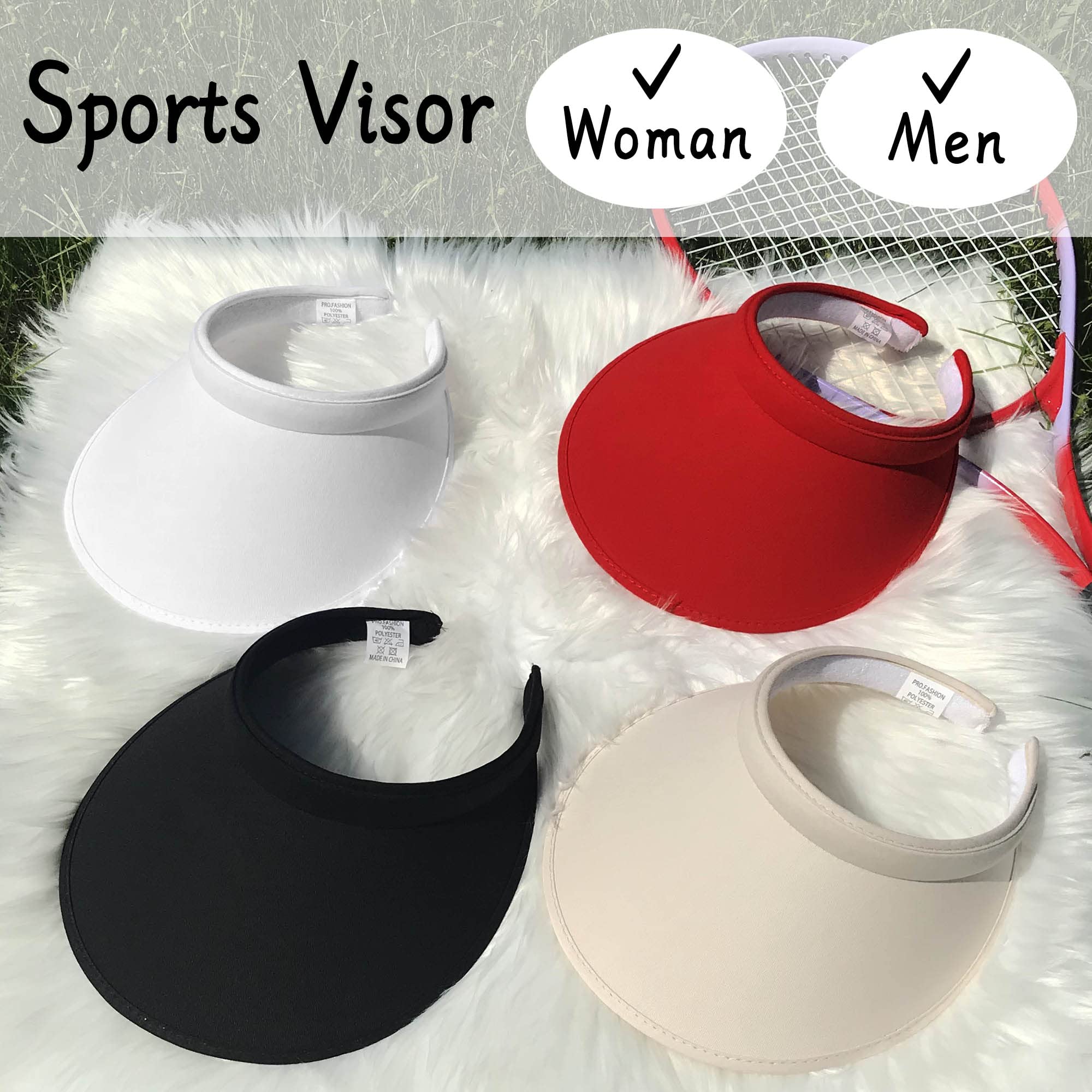 Visors Womens Men Sports Sun Hat Uv Protection Adjustable Slip On Cap Wide Brim Summer Beach Golf 2 Pack Cloth Visors (Red)