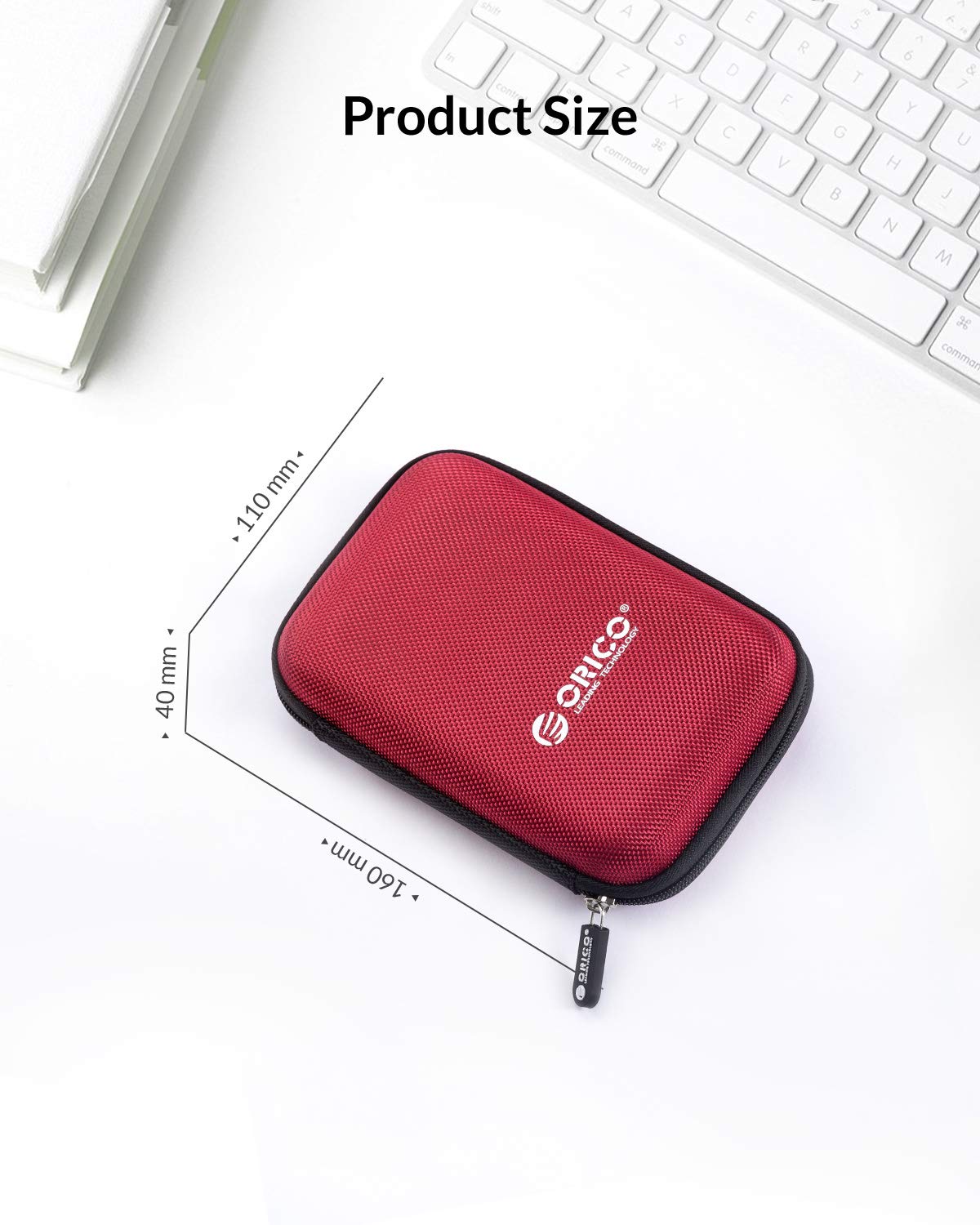 ORICO Hard Drive Case 2.5 inch External Drive Storage Carrying Bag Waterproof Shockproof with Inner Size 5.5x3.5x1.0inch for Organizing HDD and Electronic Accessories, Red(PHD-25)