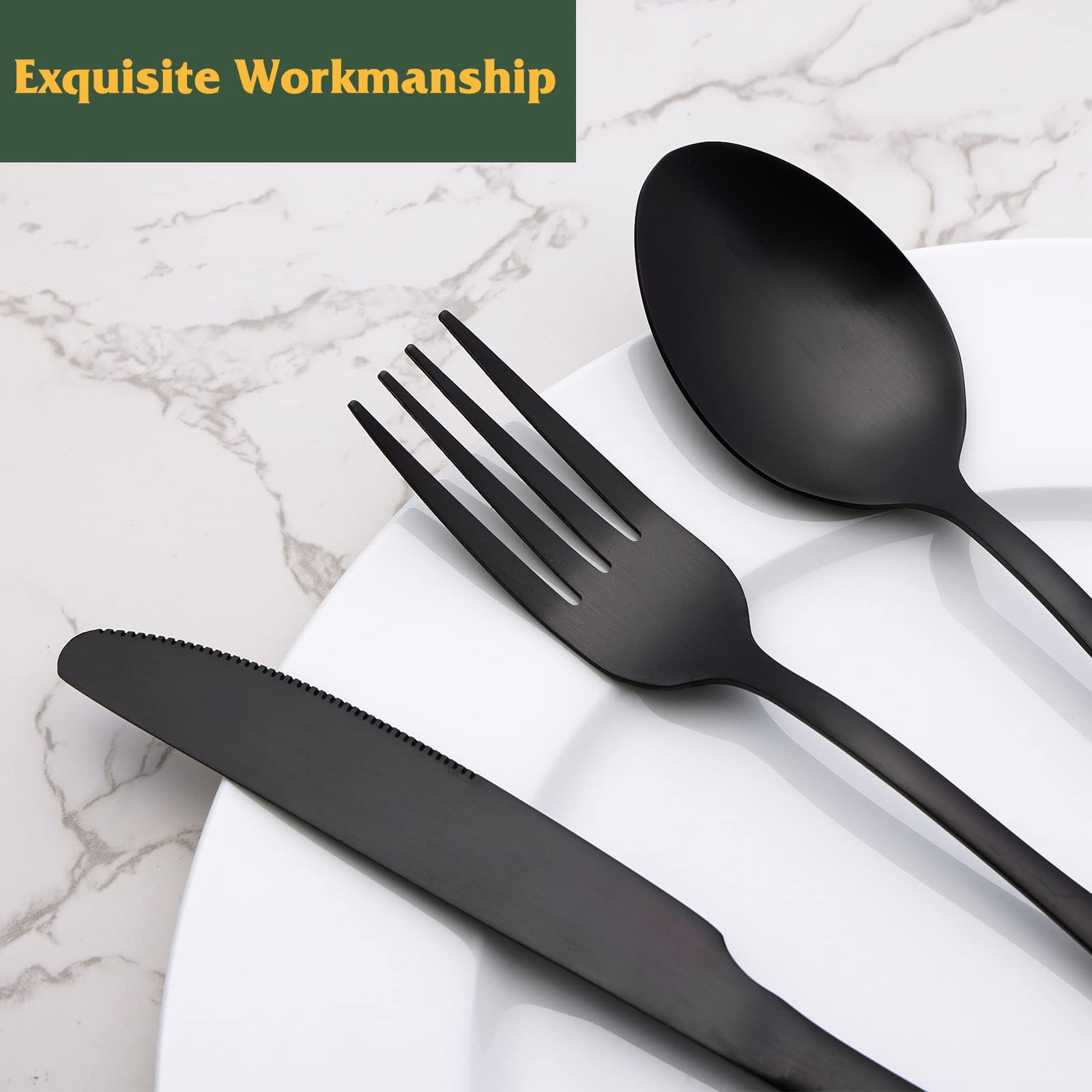 Moretoes Black Cutlery Set, 30pcs, Black Silverware Set, Matte Black Silverware Set, Stainless Steel Cutlery Set for 6, Black Cutlery Set