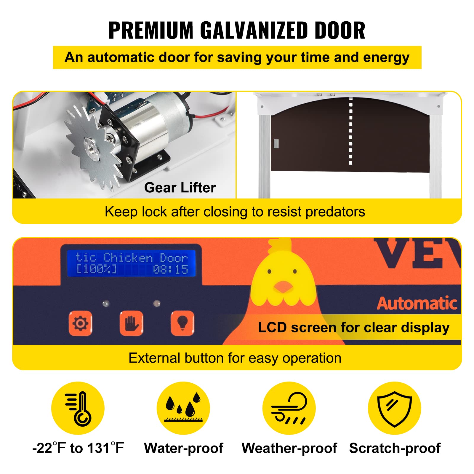 VEVOR Automatic Chicken Coop Door Chicken Door with Timer and Light Sensor Battery Powered Auto Door Opener of Full Aluminum Predator-Proof for Chicken Duck with Protection Mode Red