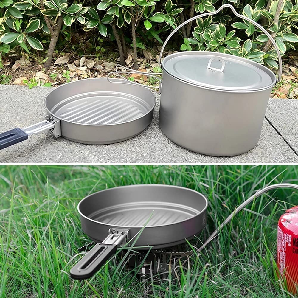 YFDM Cookware Set Pot Camping Pan 2.8L Pot with 1.1L Pan for Outdoor Camping Backpacking Hiking Picnic Cooking