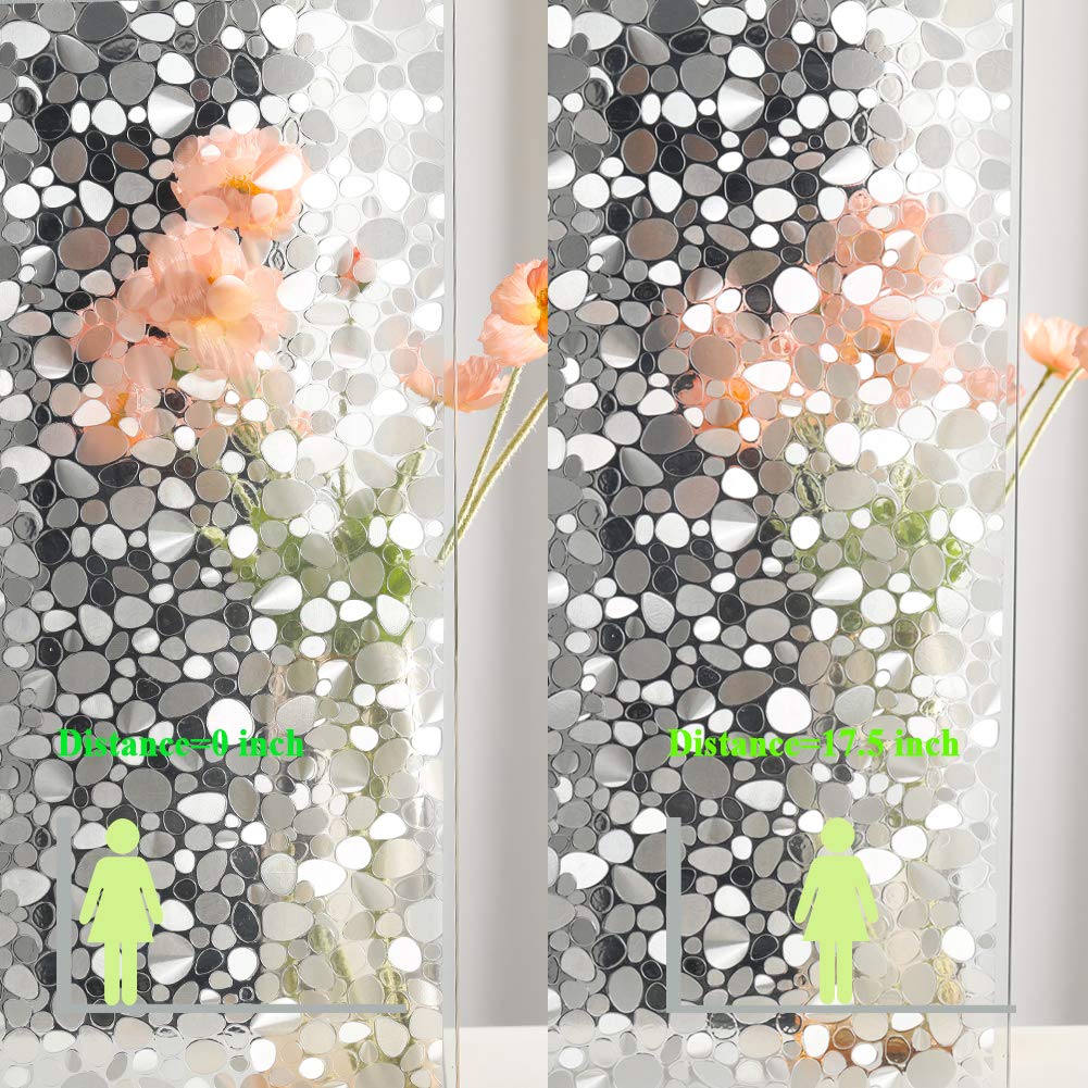Stained Glass Window Film Decorative 3D Stones Window Cling No Glue Privacy Glass Stickers,UV Blocking Heat Control Static Cling Window Tints,17.5 x 78.7 Inches