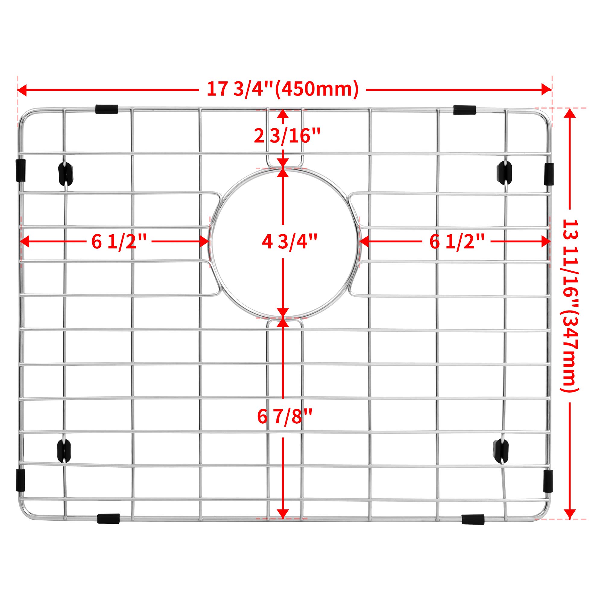 MONSINTA Kitchen Sink Grid and Sink Protectors for Kitchen Sink, Stainless Steel Sink Grids for Bottom of Kitchen Sink, 17 3/4" x 13 11/16" with Rear Drain for Single Sink Bowl, Sink bottom grid