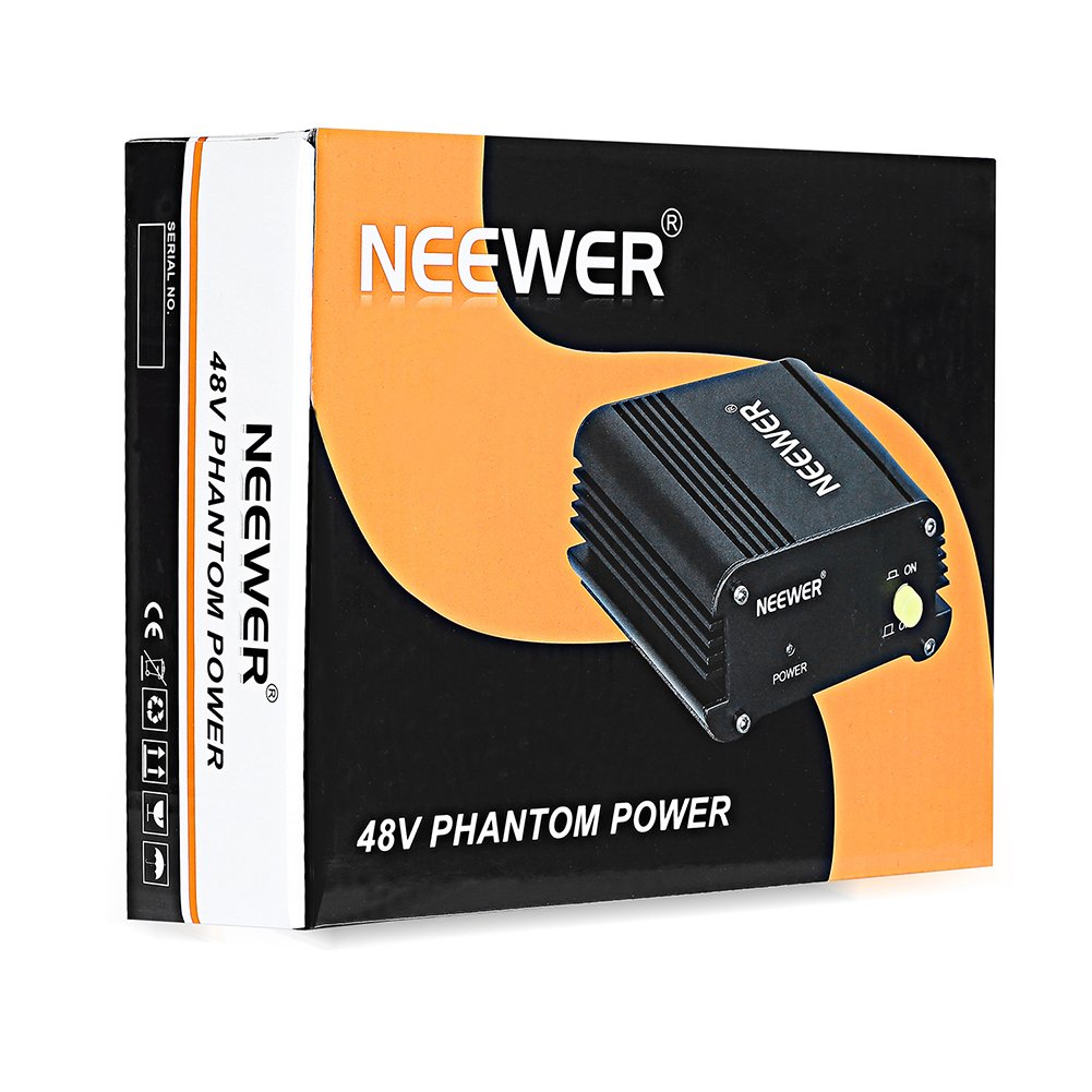 Neewer 1- Channel 48V Phantom Power Supply Black with Adapter and XLR Male to XLR Female Cable (2 Pack)