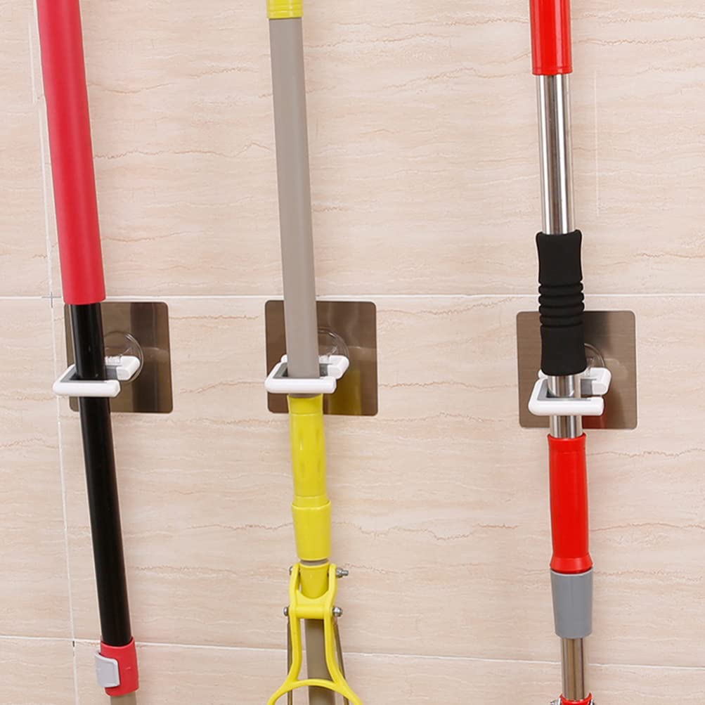 Zerodeko 2pcs Mop Holder House Organization Must Haves Mop Broom Holder Wall Mounted Wall Rack Hooks Broom Organizer Wall Mount Suction Cup Hook Mop Hook Plastic Self-Adhesive