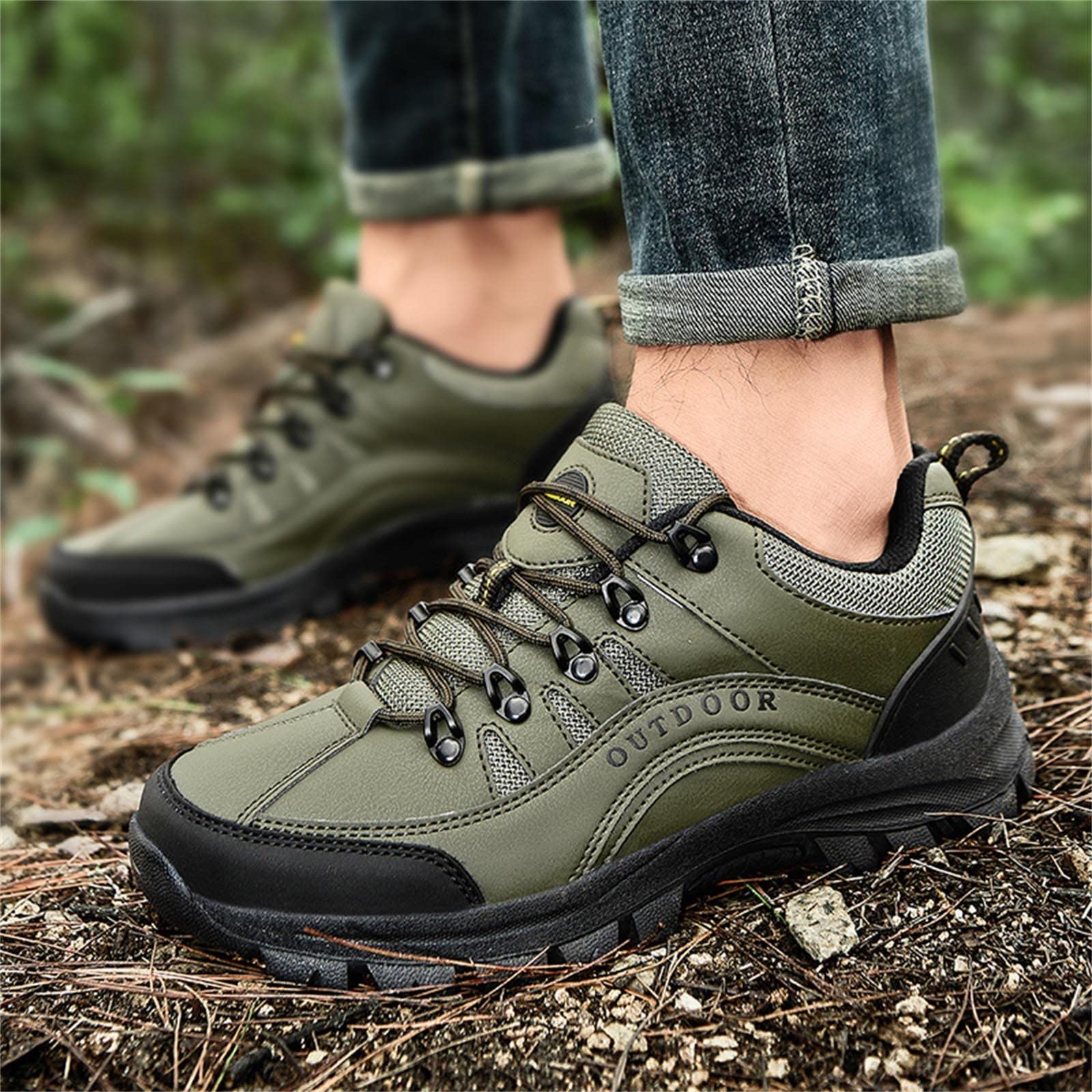WASERCE Mens Winter Snow Hiking Boots Outdoor Warm Casual Ankle Boots Water Resistant Non-Slip (10,Army Green