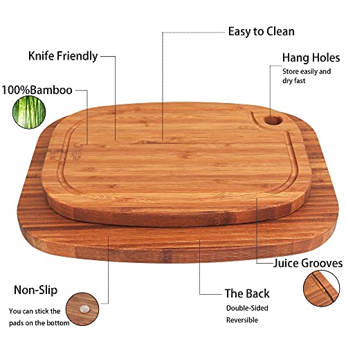 ZVP Extra Thick Bamboo Cutting Board for Kitchen 4 Pack, Extra Large Wood Chopping Board Set with Juice Grooves, Butcher Block, Storage Holder, for Meat Cheese and Vegetables, Walnut Brown