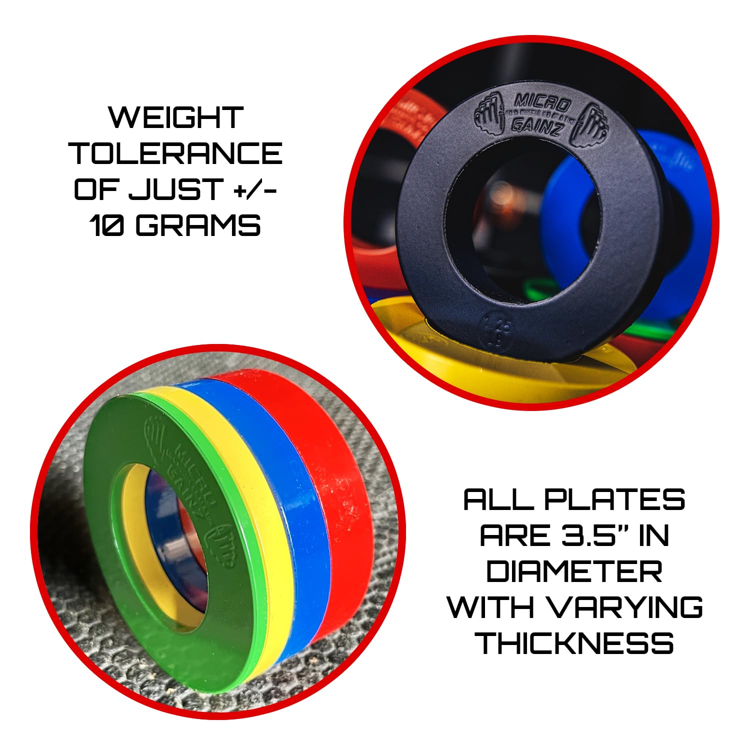 Micro Gainz Olympic Fractional Weight Plates Set, 10 Piece Olympic Weight Plates Set with Bag, Designed for Olympic Barbells for Strength Training and Micro Loading, Made in USA (Multi-Color)