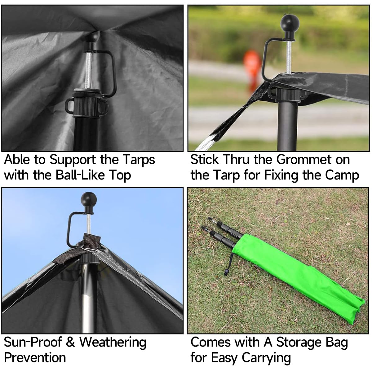 SANLIKE Tent Poles for Tarp, 98 in Tarp Poles Set of 2, Tent Poles Replacement, Telescoping Pole, Canopy Poles, Camping Poles for Rooftop Tents, Trekking Pole Tent for Rain Fly, Camper, Awning β Gray