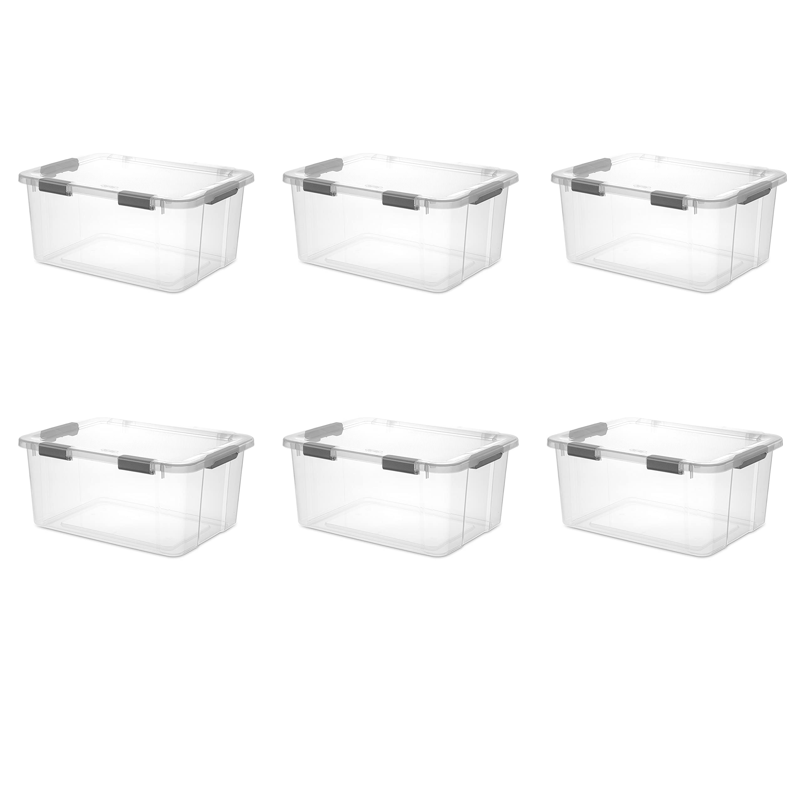 Sterilite 13963V06 60 Qt Hinged Lid Box, Clear, 6-Pack